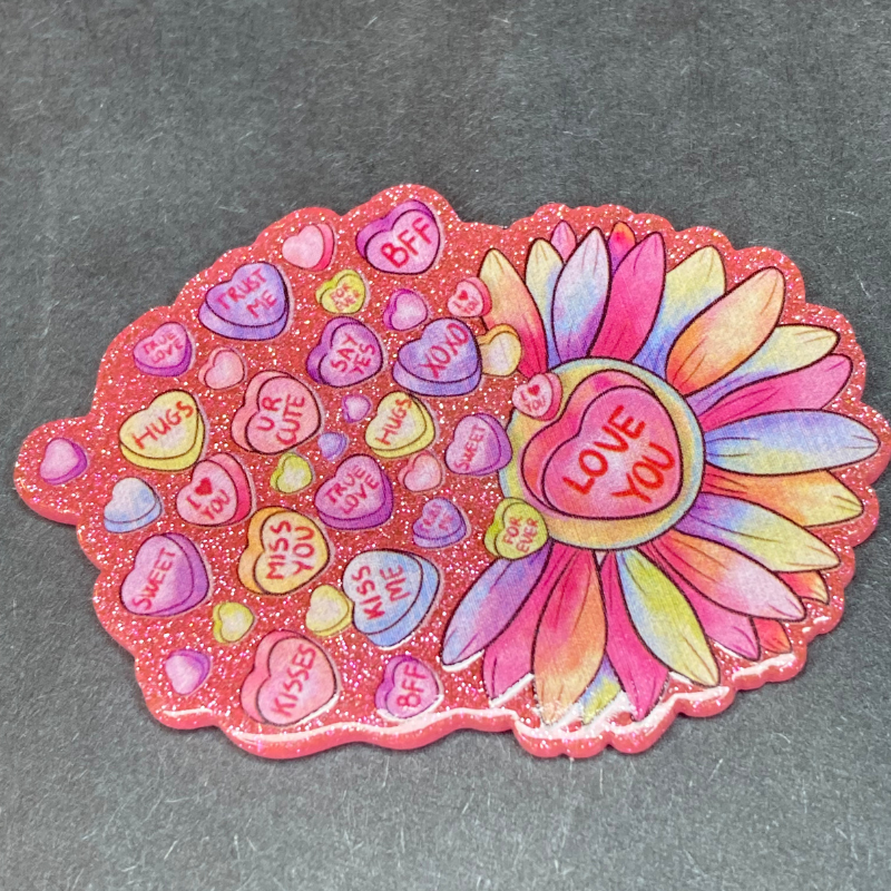 Candy Heart Flower Glitter Flatback - Badger Bead Supply
