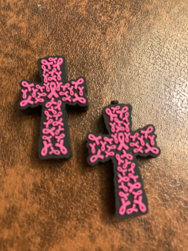 Breast Cancer Cross Silicone Focal Bead - Badger Bead Supply