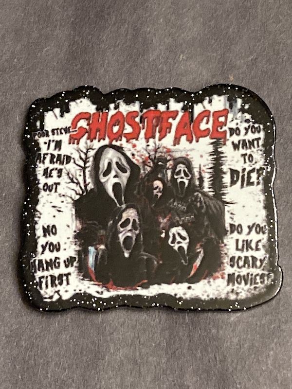 Ghostface Newspaper Glitter Flatback - Badger Bead Supply
