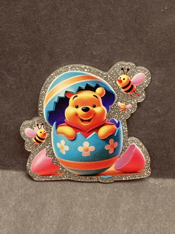 Yellow Fluffy Bear in an Easter Egg Glitter Flatback - Badger Bead Supply